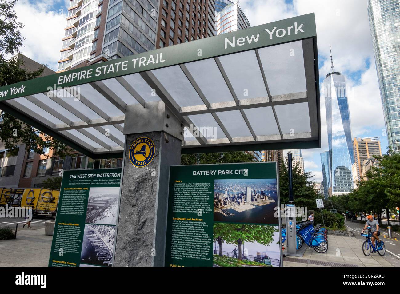 The Empire State Trail runs along West Street in Lower Manhattan, New ...
