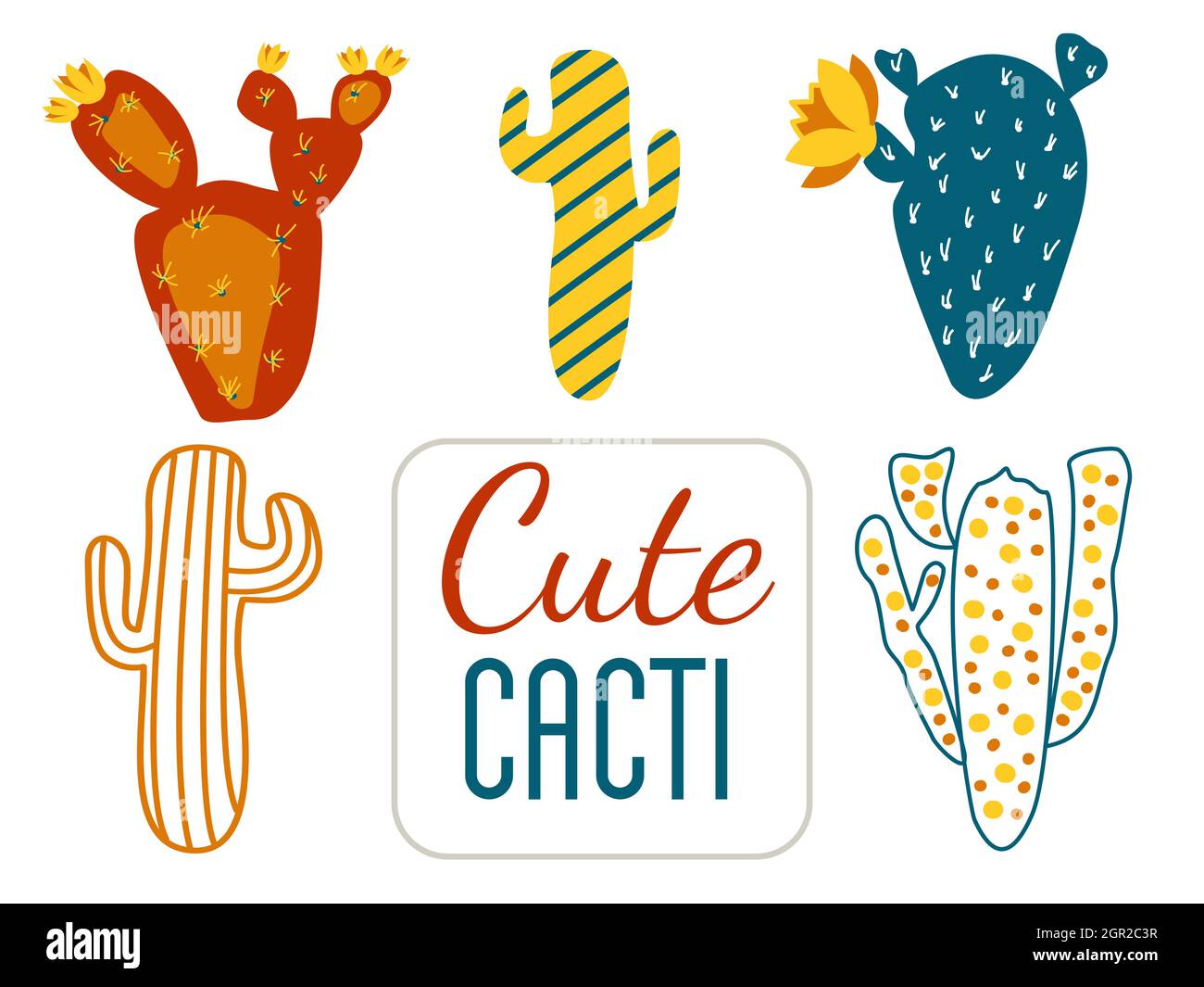 Set of vector illustrations of creative cute cacti. Vector hand-drawn ...