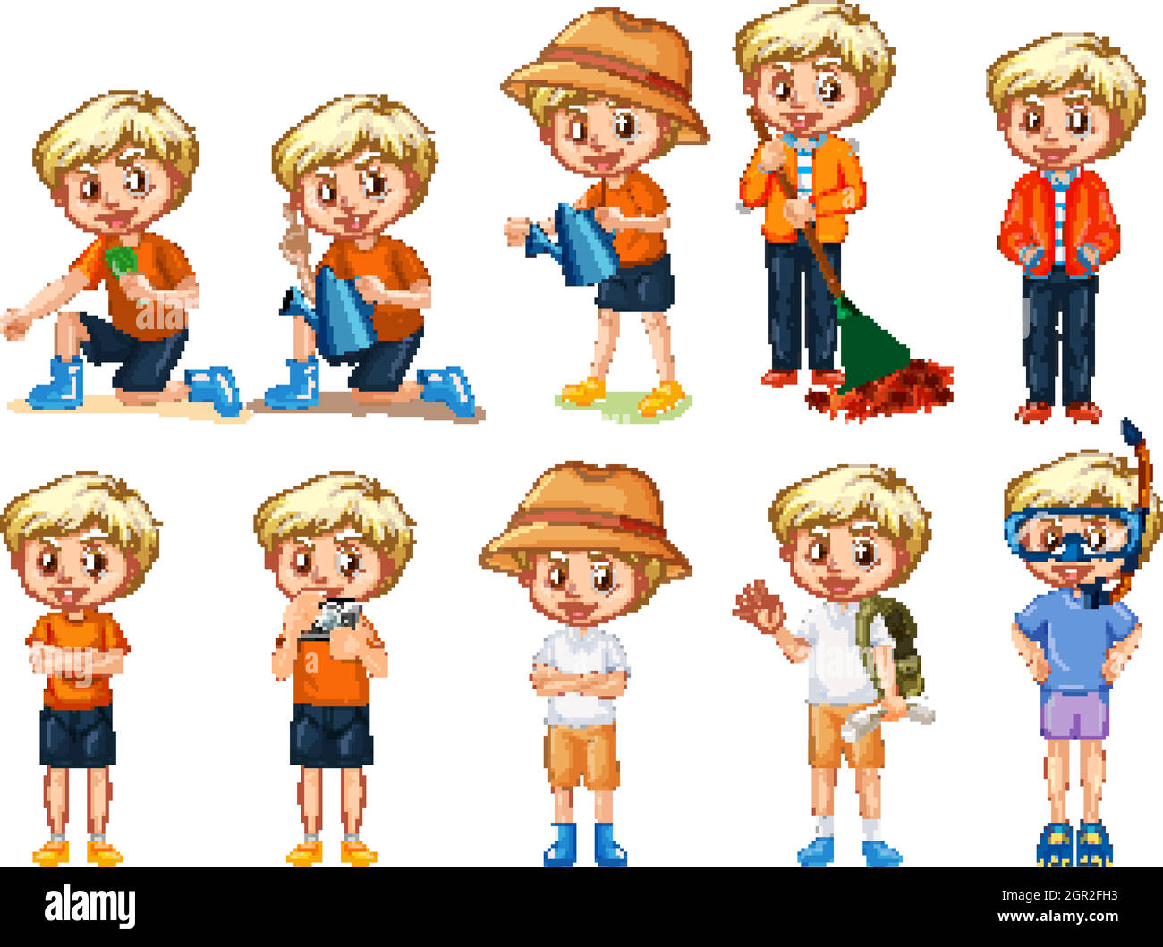 Boy doing different activities on white background Stock Vector Image ...