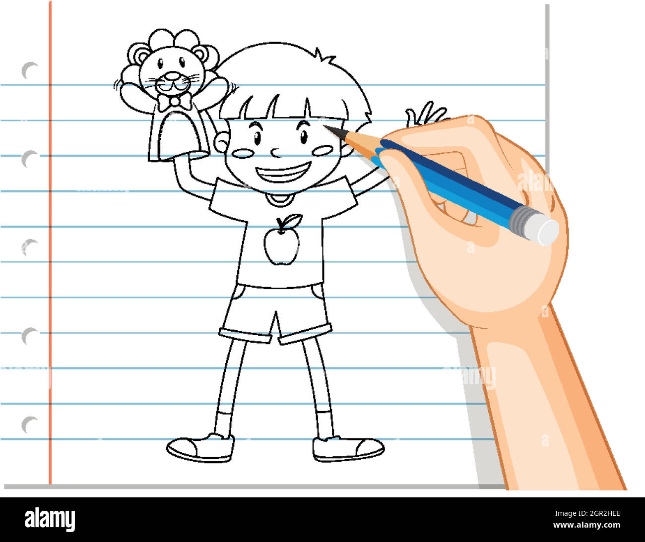 Hand writing of boy playing doll hand outline Stock Vector Image & Art ...