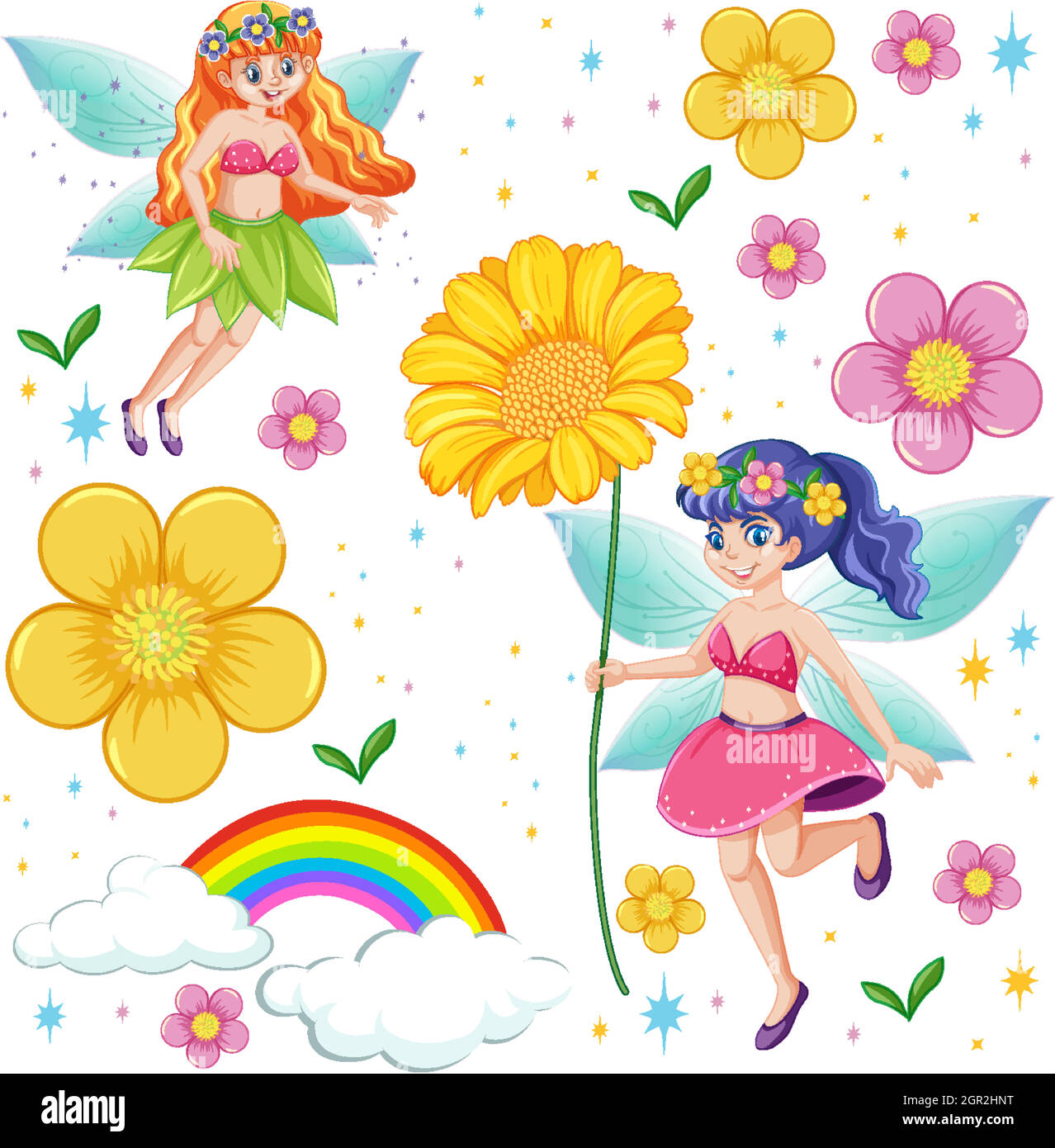 Set of fairy tale fantasy cartoon character on white background Stock ...
