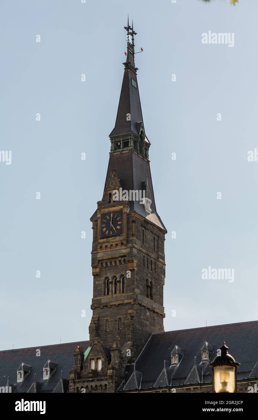 Clock tower of Healy Hall historic flagship building of Georgetown ...