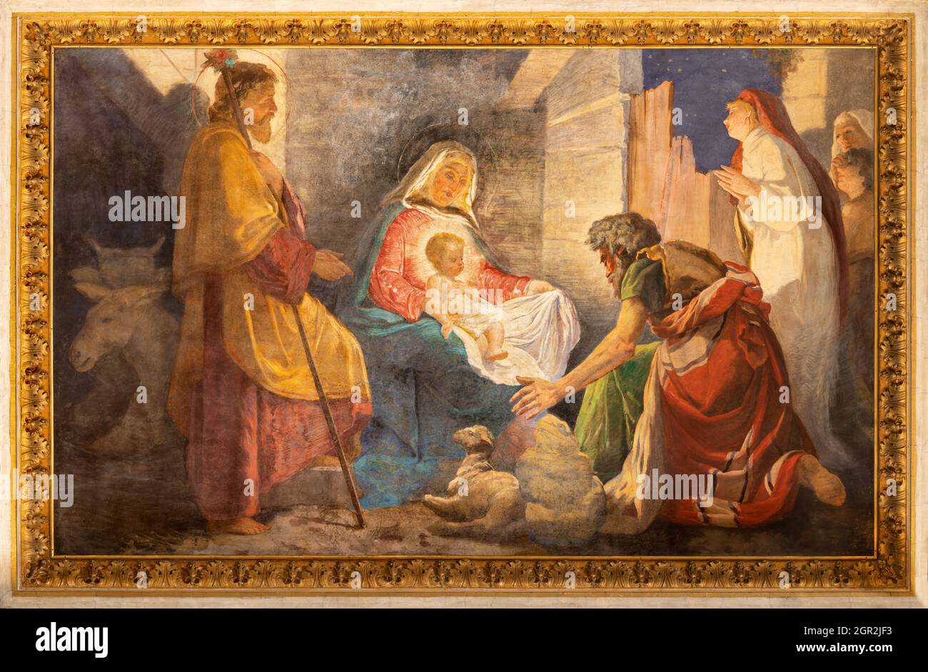 ROME, ITALY - AUGUST 31, 2021: The ceiling fresco of Adoration of ...