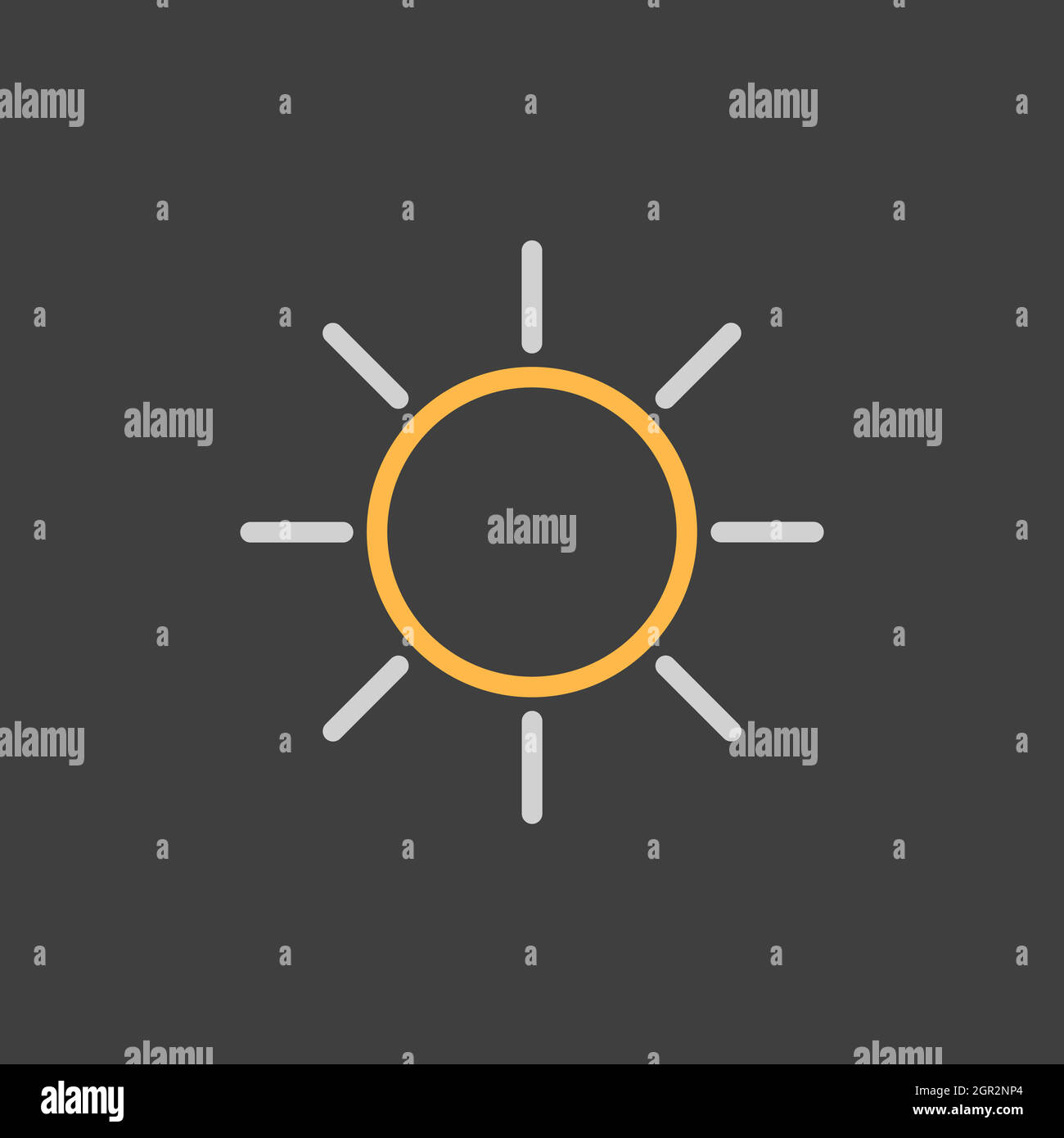 Sun vector icon on dark background. Symbol of the good weather Stock ...