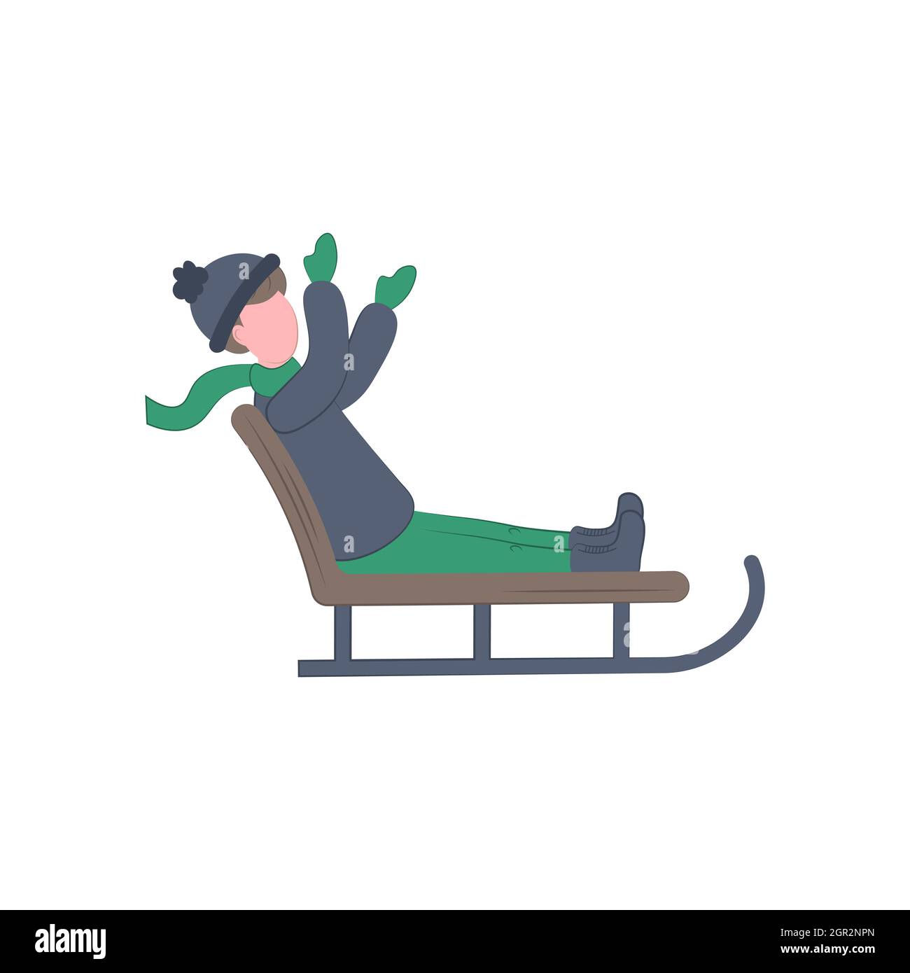 Child sledding isolated on white background. Vector flat illustration ...