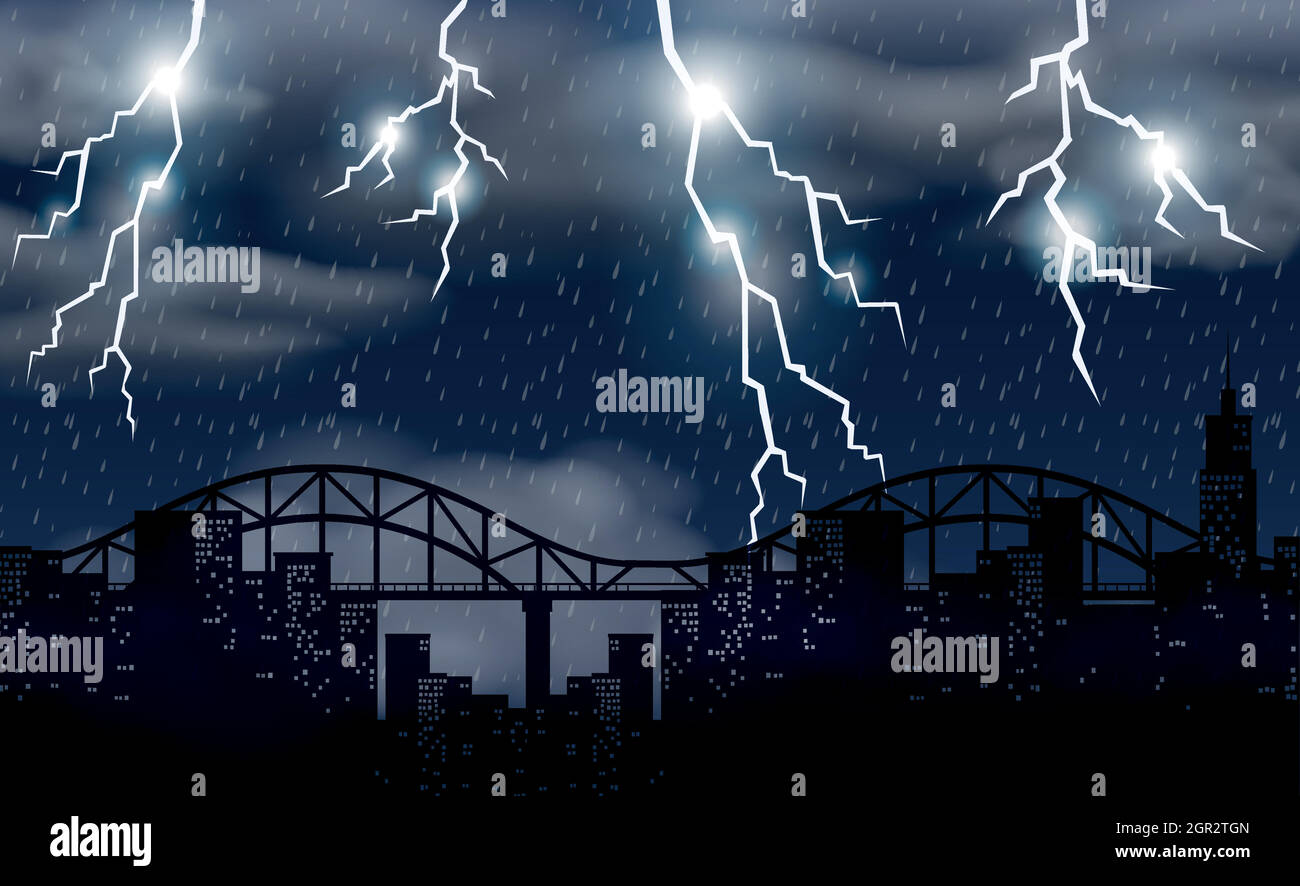 Storm and lighting over city Stock Vector Image & Art - Alamy
