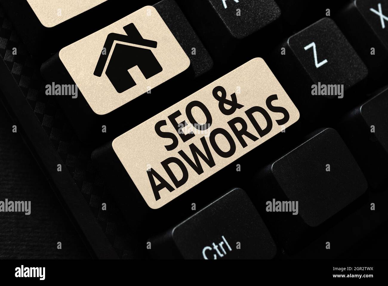 Hand writing sign Seo And Adwords. Concept meaning they are main tools ...