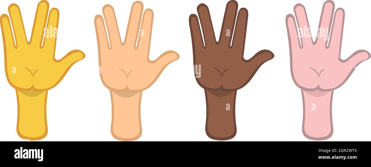Vector illustration of emoticons of cartoon hands of different colors ...