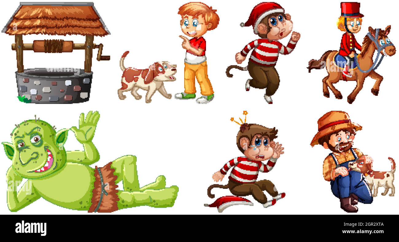 Set of different nursery rhyme character isolated on white background ...