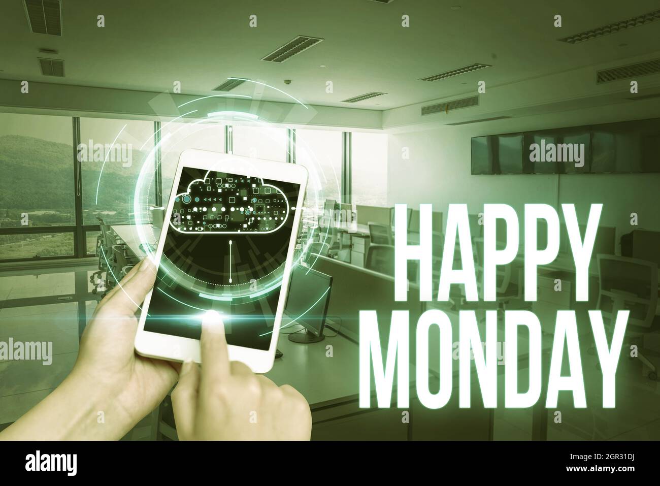 Hand writing sign Happy Monday. Concept meaning telling that person ...