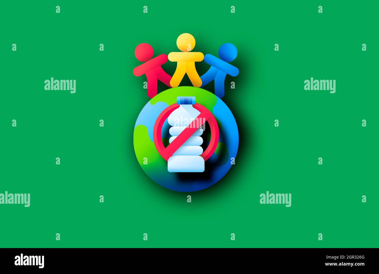 Illustration with human icons and no plastic sign - background or ...