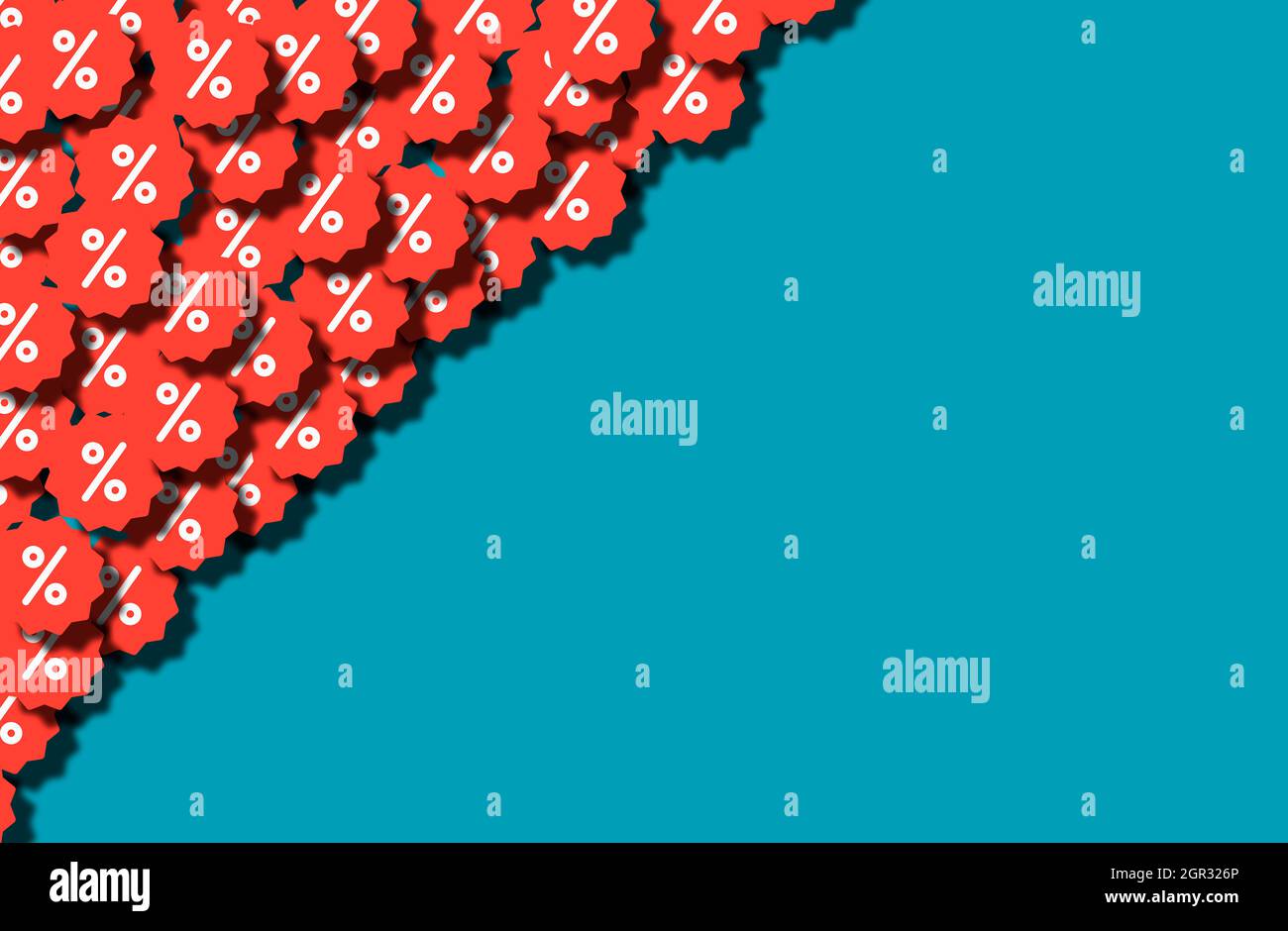 Illustration with percent symbols and blue copy space - background or ...