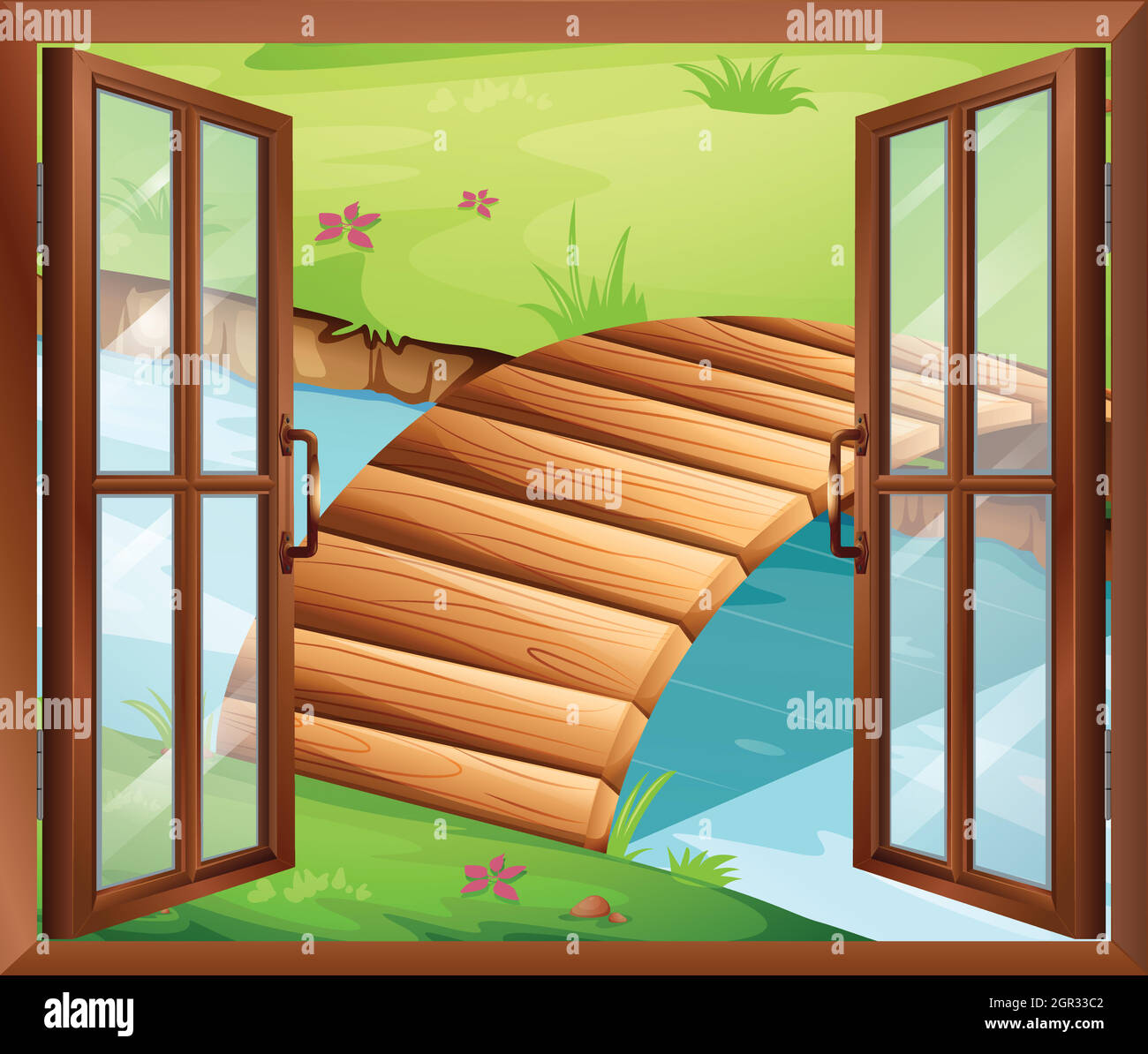 A window overlooking the river with a bridge Stock Vector Image & Art ...