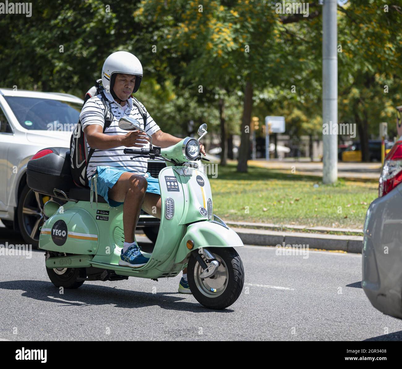 BARCELONA, SPAIN - Aug 25, 2021: An EMCO brand urban rental moped Stock ...