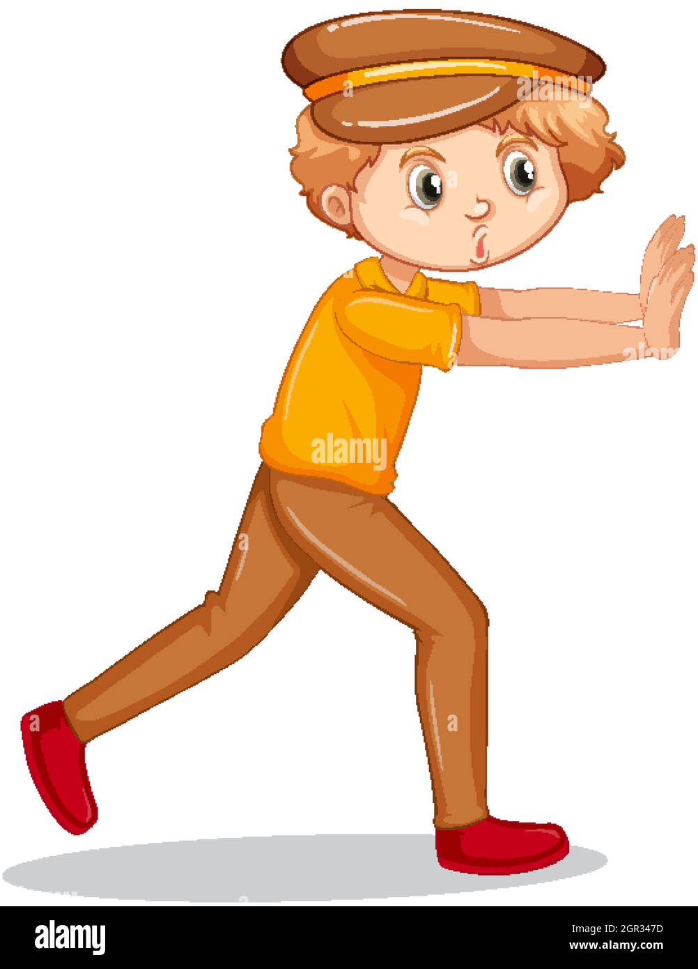 Boy pushing wall on white background Stock Vector Image & Art - Alamy