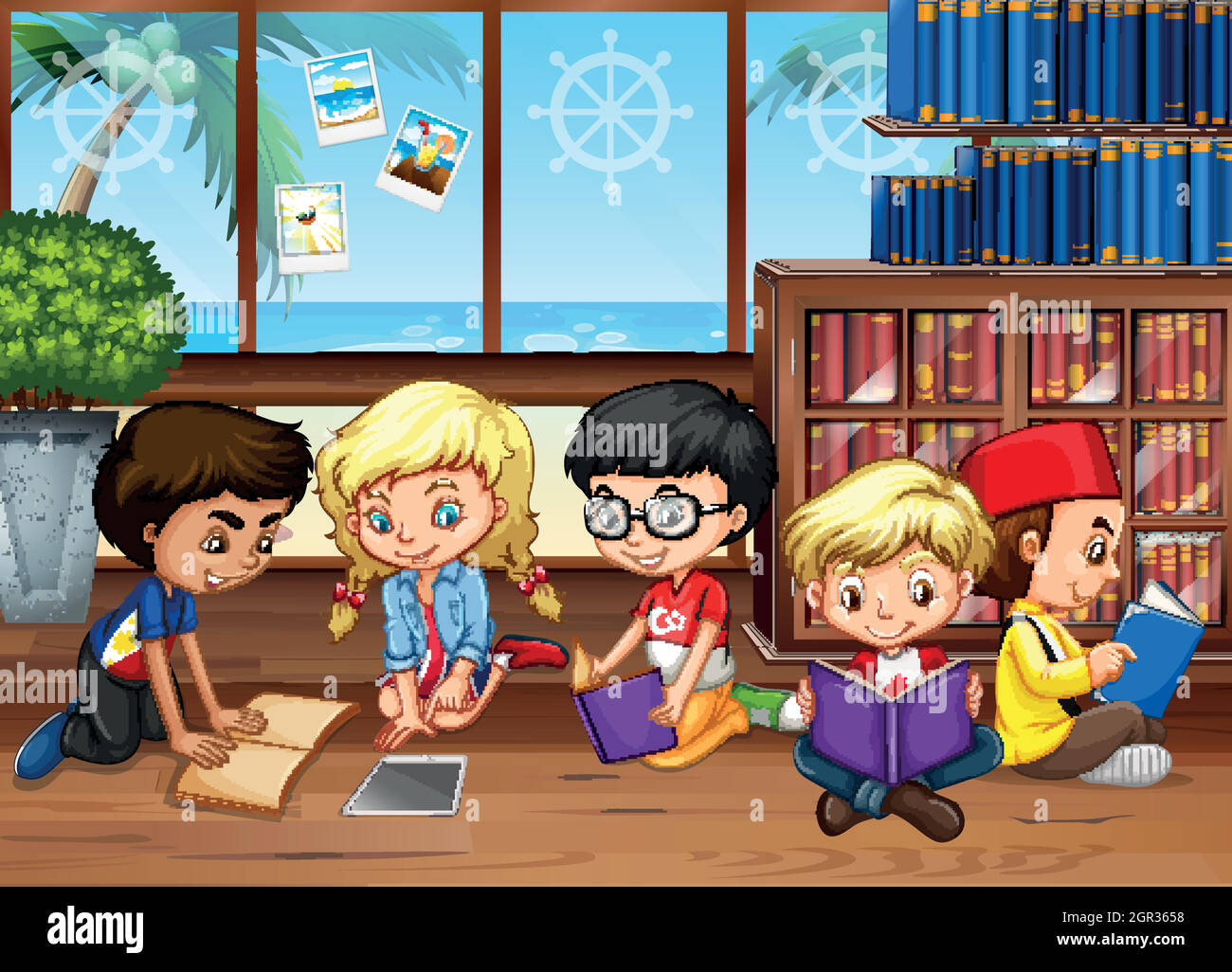 Library Cartoon Kids