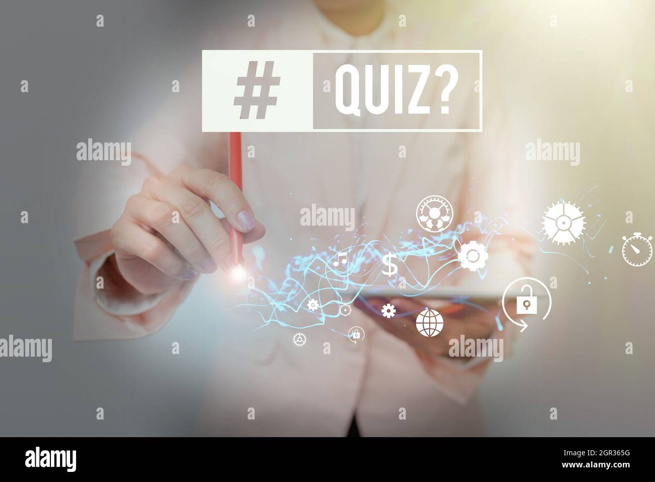 Text caption presenting Quiz Question. Word for test of knowledge as ...