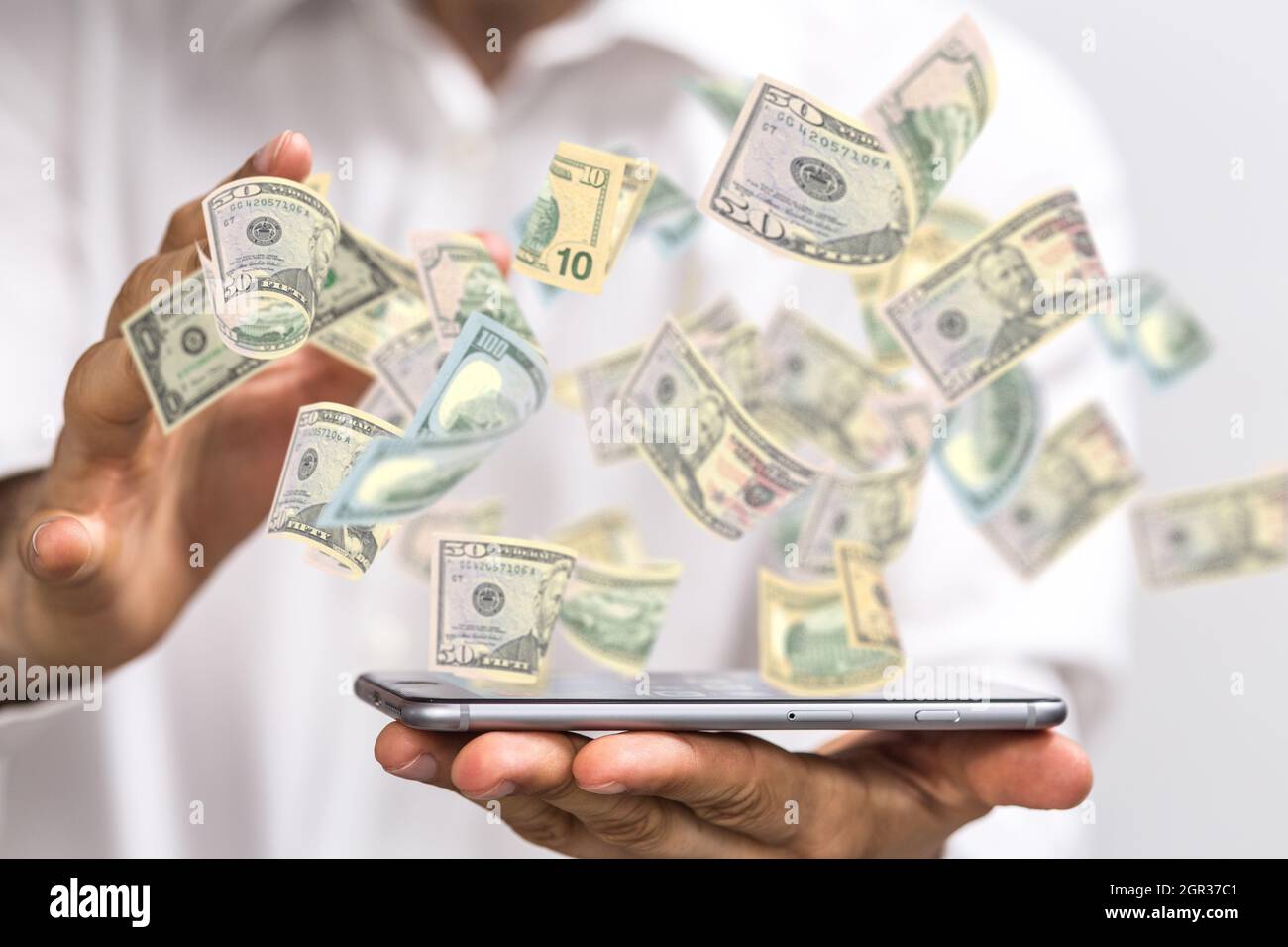 3D rendering of money rain with dollar banknotes Stock Photo - Alamy