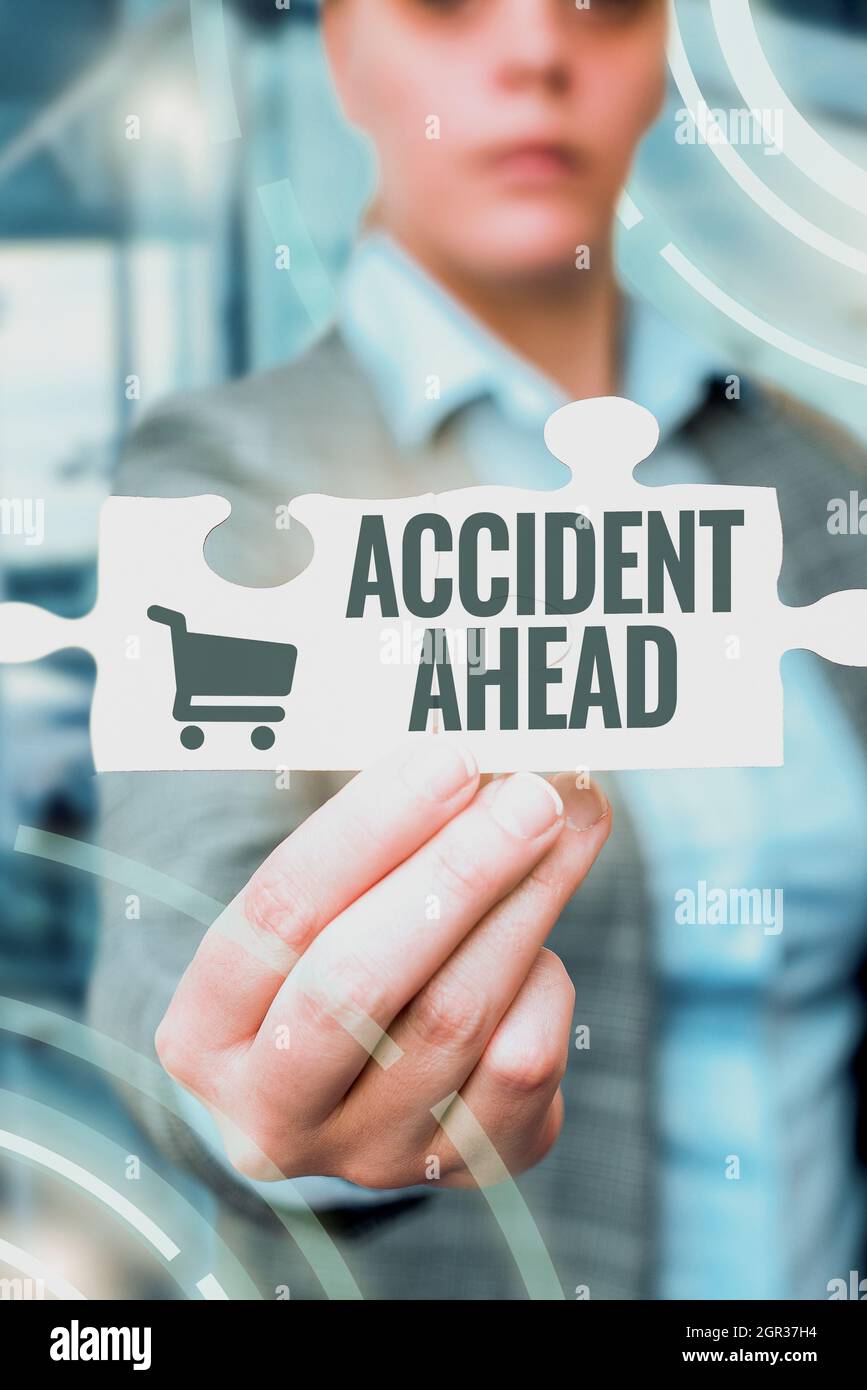 Conceptual caption Accident Ahead. Concept meaning Unfortunate event Be ... Conceptual caption Accident Ahead. Concept meaning Unfortunate event Be ...