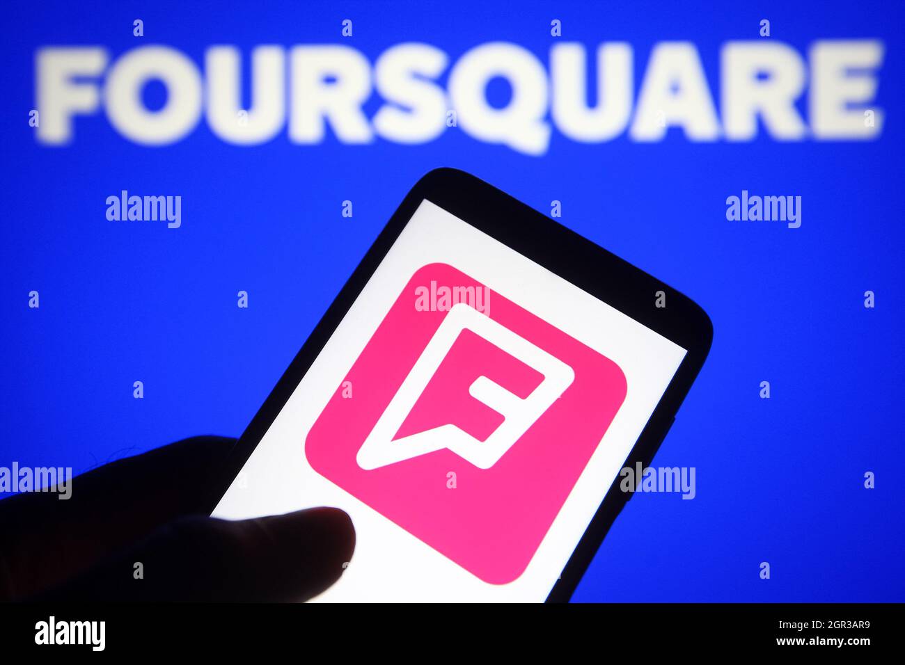 Ukraine. 30th Sep, 2021. In this photo illustration a Foursquare City Guide logo is seen on a ...