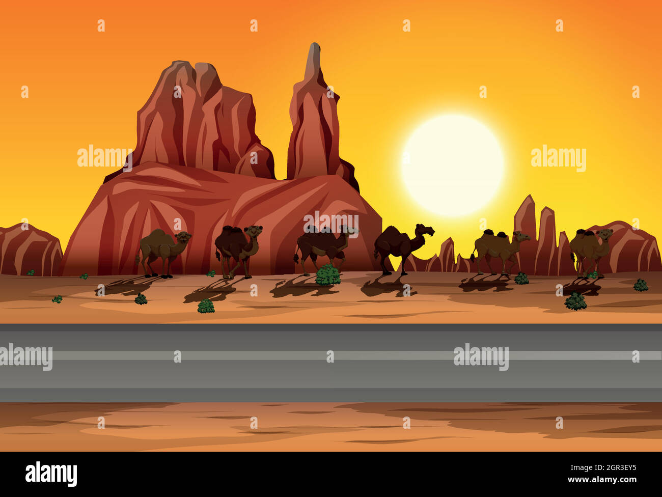 Desert sunset road scene Stock Vector Image & Art - Alamy