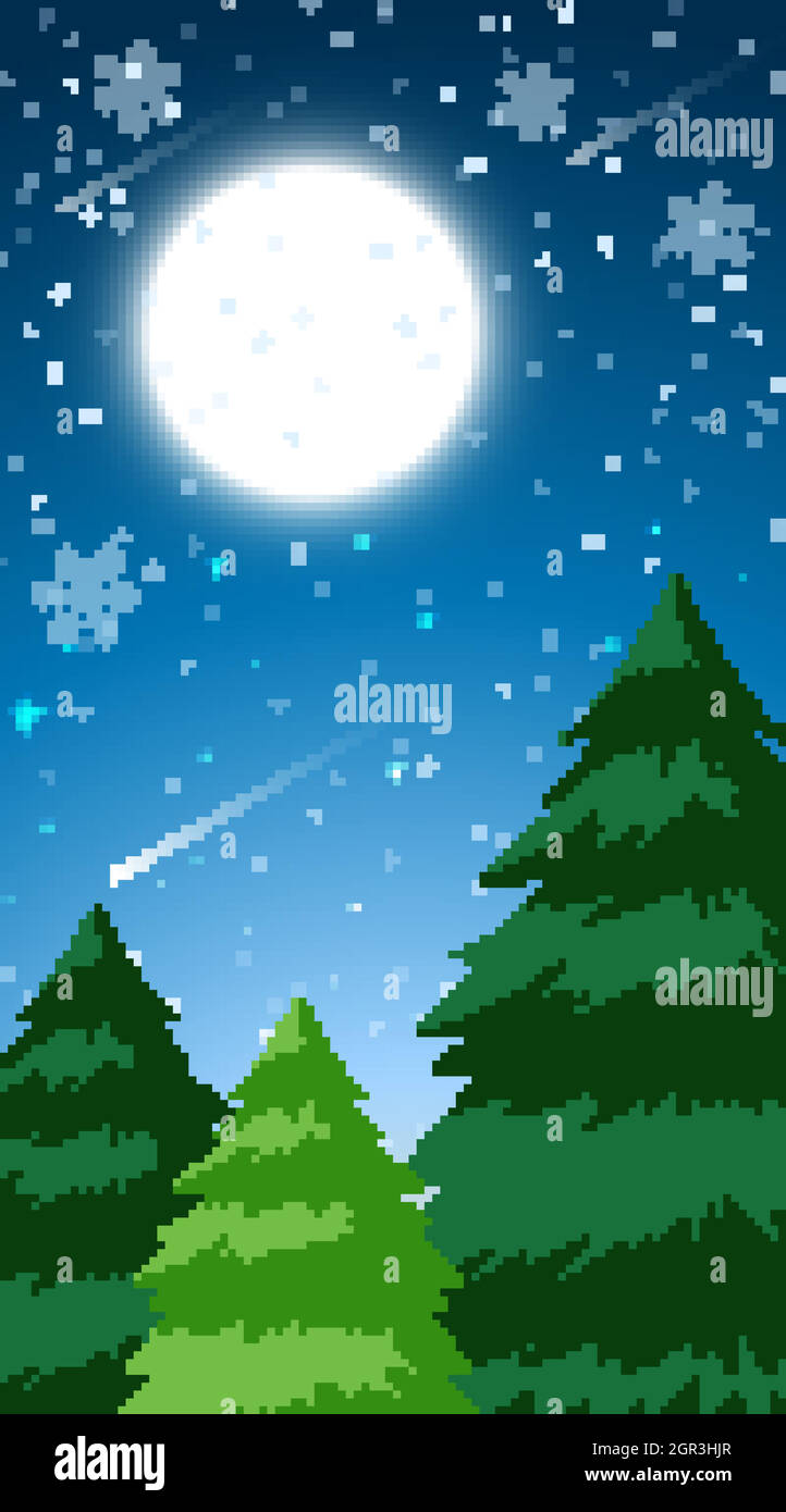 Winter forest night in Stock Vector Images - Alamy