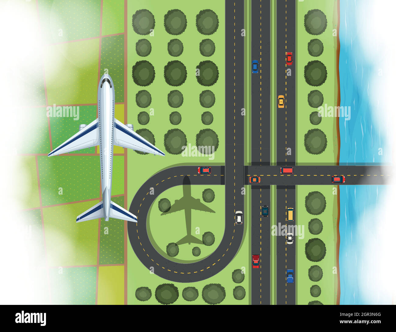 Aerial scene of airplane flying over the land Stock Vector Image & Art ...