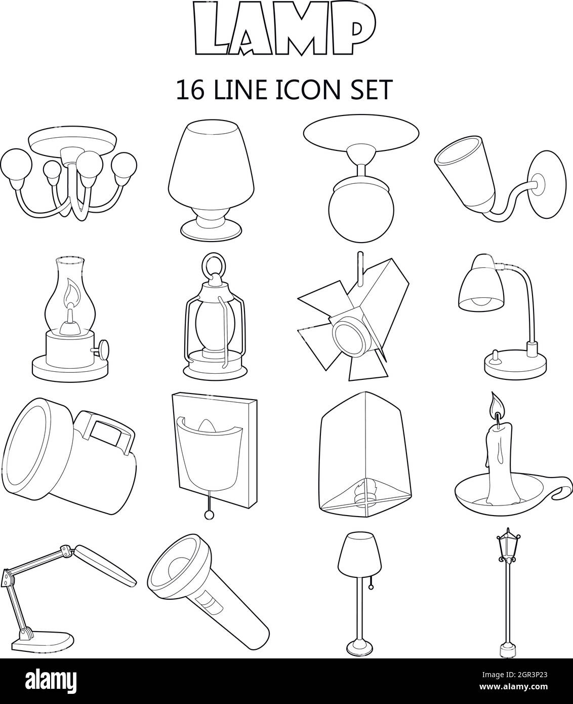 Lamp icons set, outline style Stock Vector Image & Art - Alamy