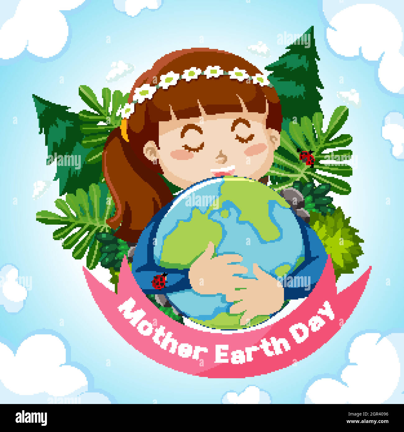 Poster design for mother earth day with girl hugging earth in ...