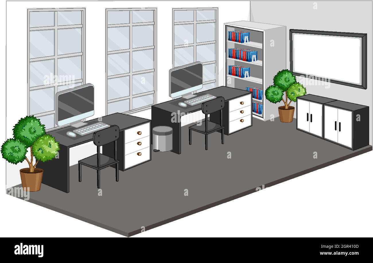 Empty workplace or office room isolated on white background Stock ...