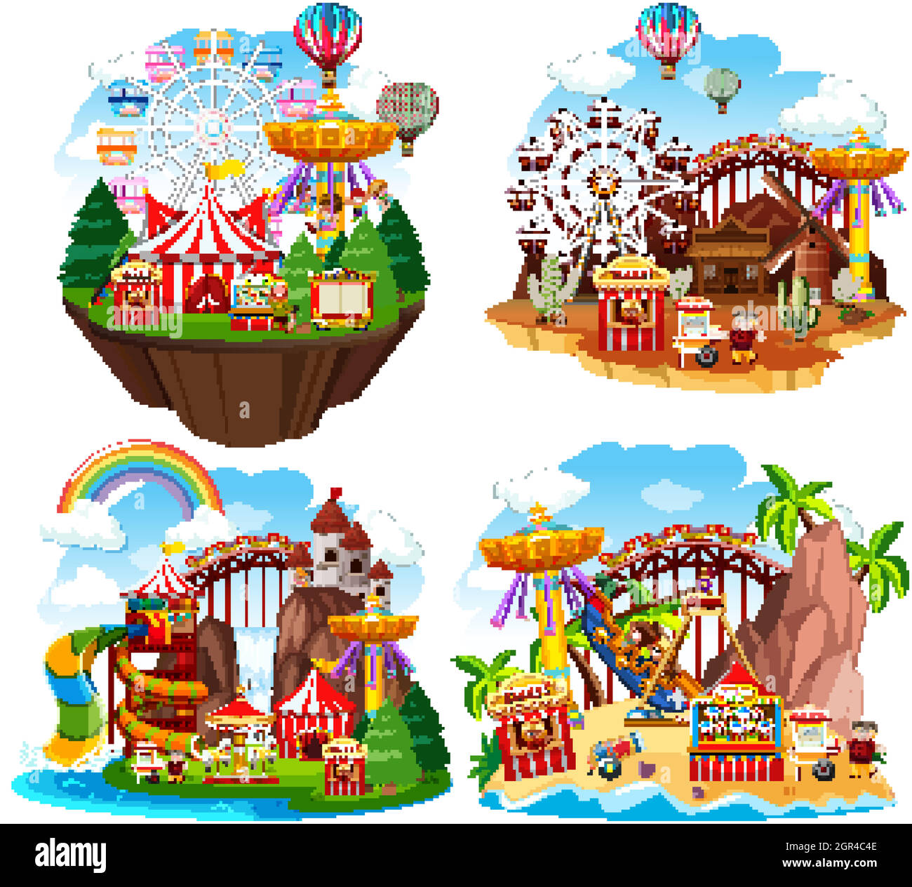 Themepark scene with many rides on islands Stock Vector Image & Art - Alamy