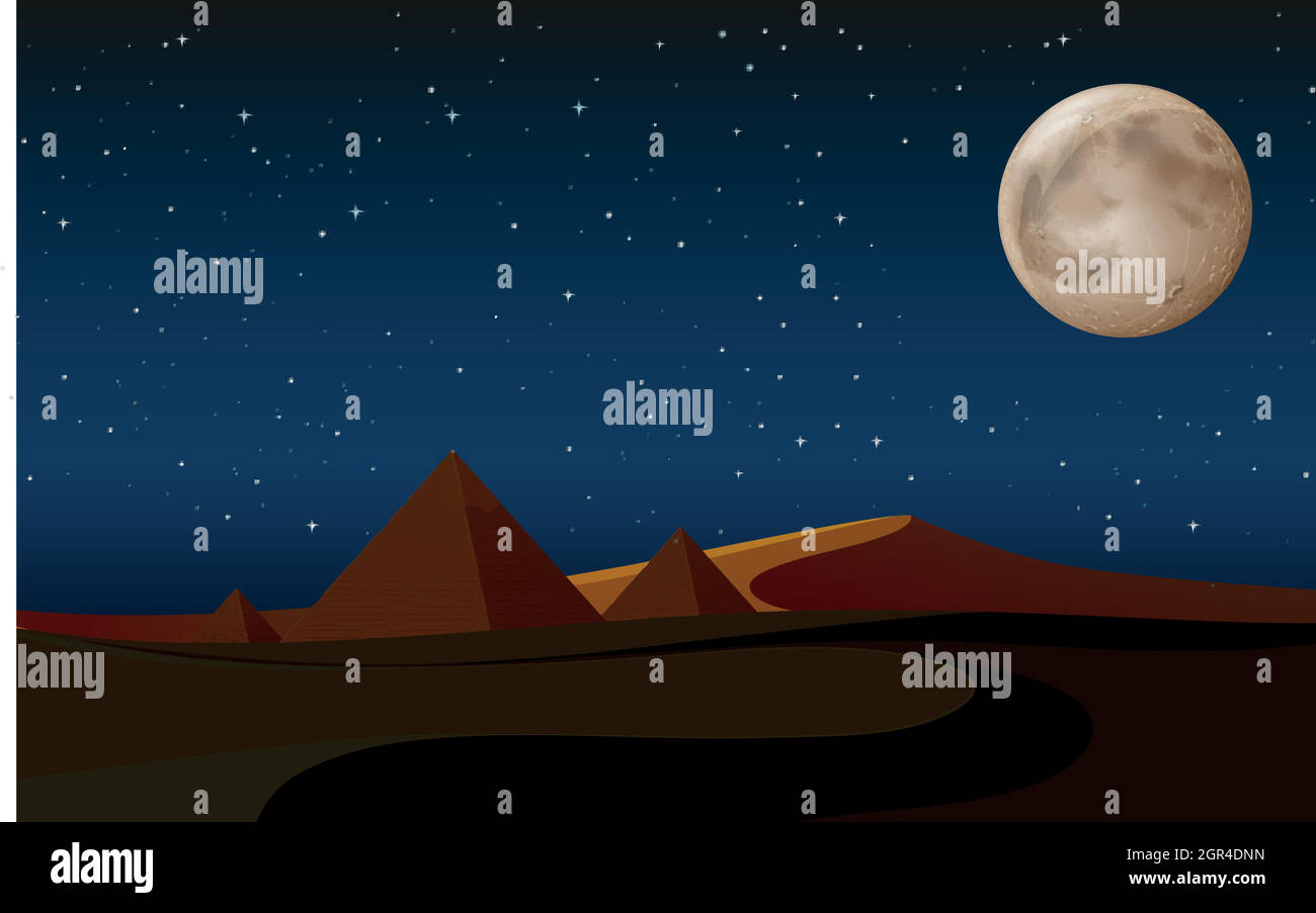 desert scene with pyramids at night Stock Vector Image & Art - Alamy