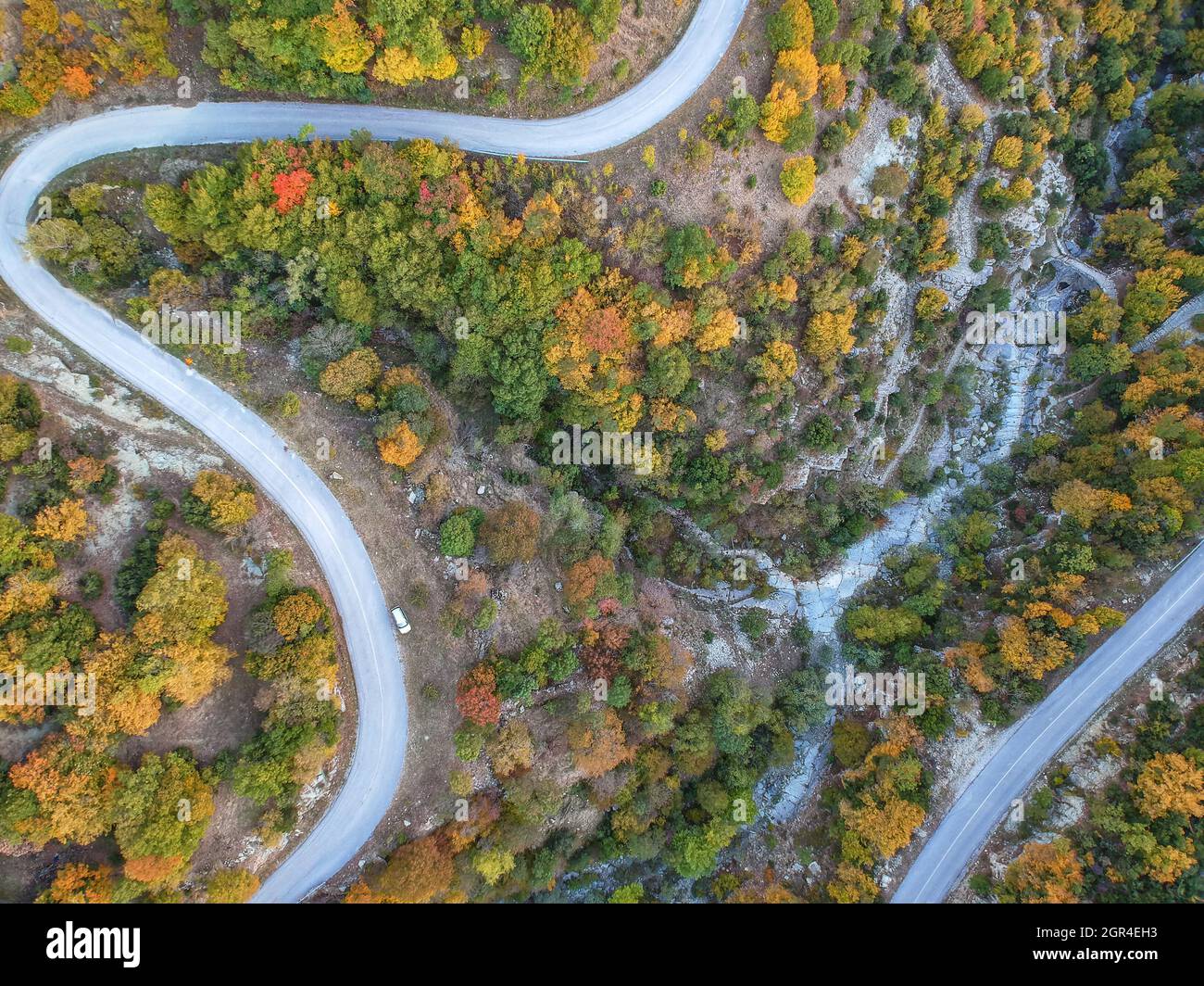 Aerial panoramic view over the picturesque village Papigo in Epirus ...