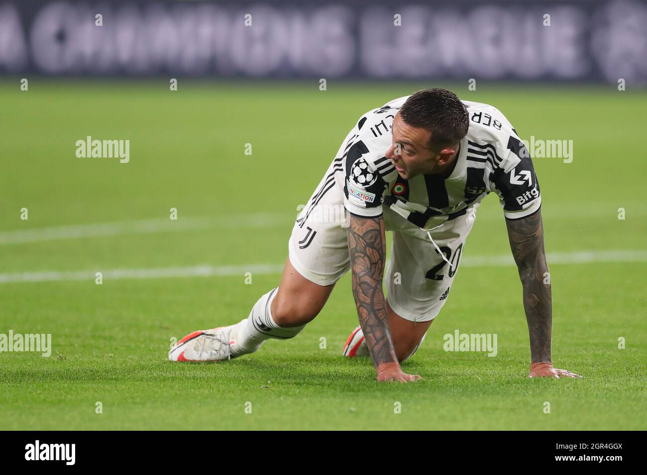 Turin, Italy. 29th Sep, 2021. Federico Bernardeschi of Juventus reacts ...