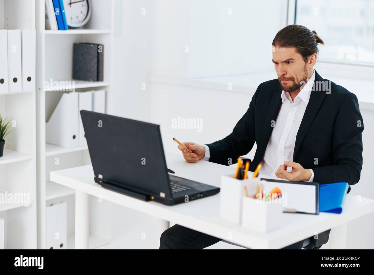 manager office work blue document folder technology Stock Photo - Alamy