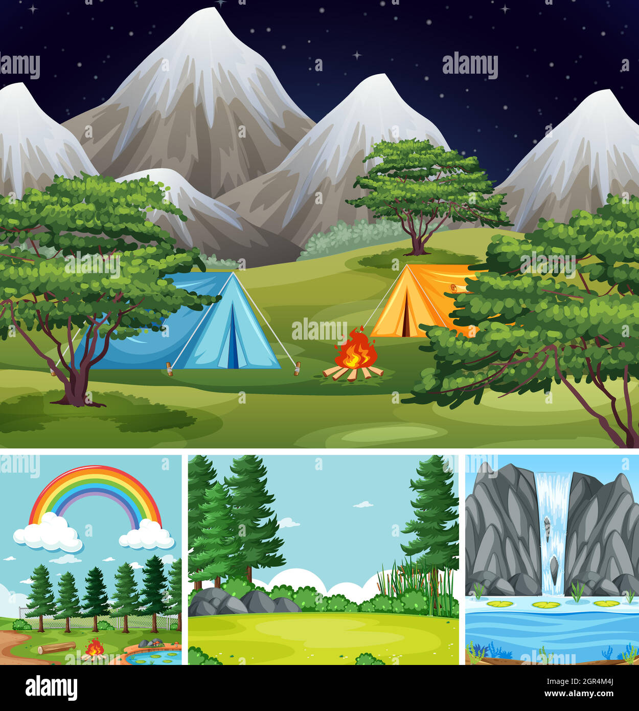 Four different scenes in nature setting cartoon style Stock Vector ...