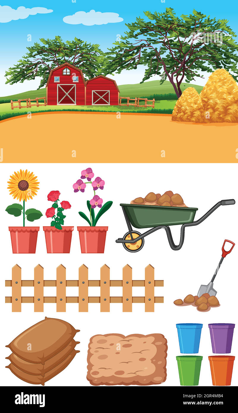 Farm scene with barns and other farming items Stock Vector Image & Art ...