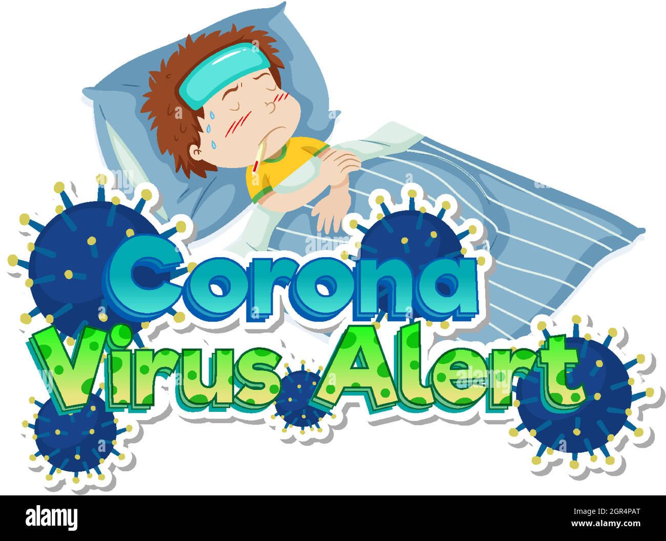 Poster design for coronavirus theme with boy sick in bed Stock Vector ...