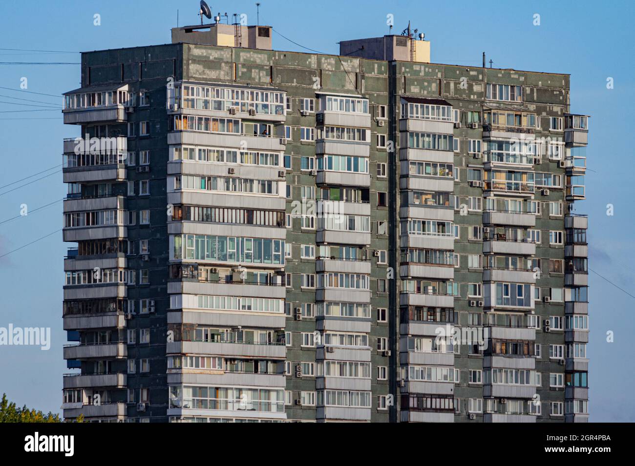 commy block old panel building house olivegrey Stock Photo - Alamy