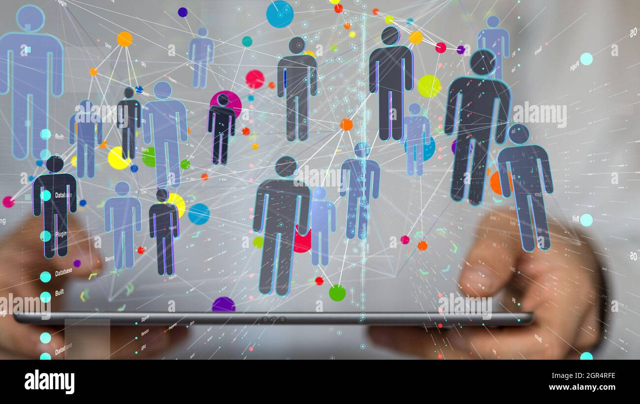 Colorful illustration of people icons - internet net and data digital ...