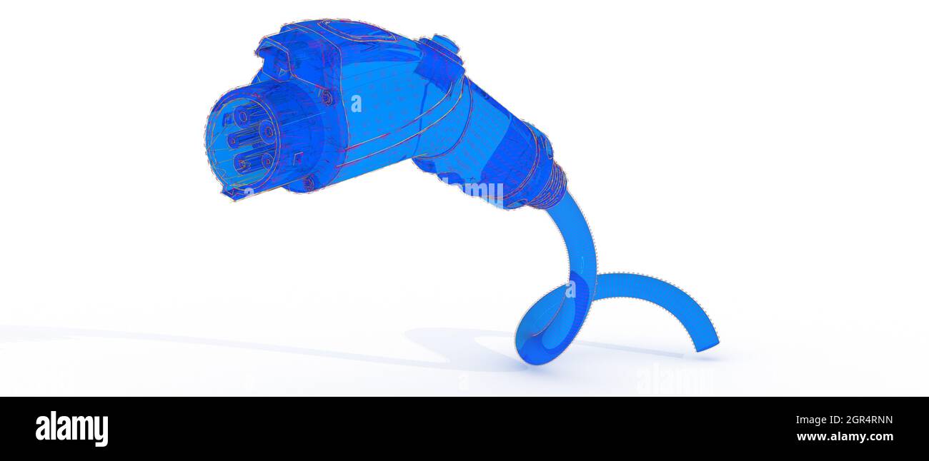 Blue plug connect of electric charge machine isolated on a white ...