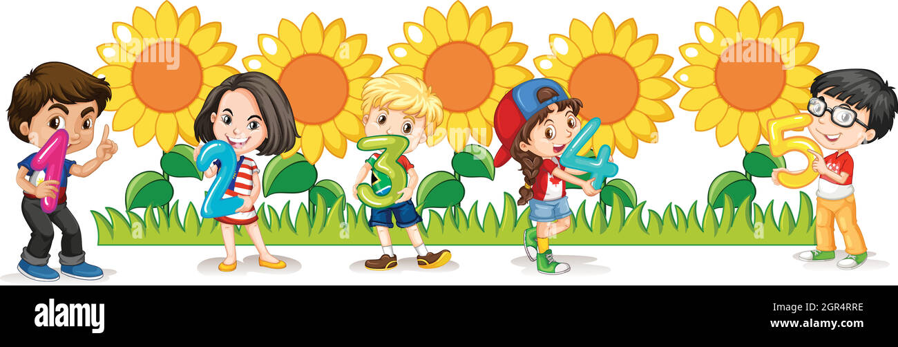 Counting numbers with happy children and sunflowers Stock Vector Image ...