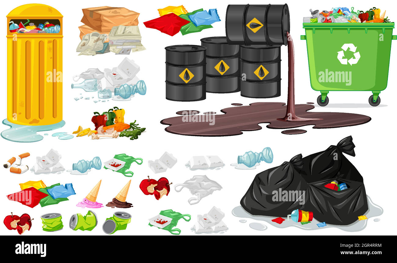 Set of plastic garbage and trash icon isolated on white background ...