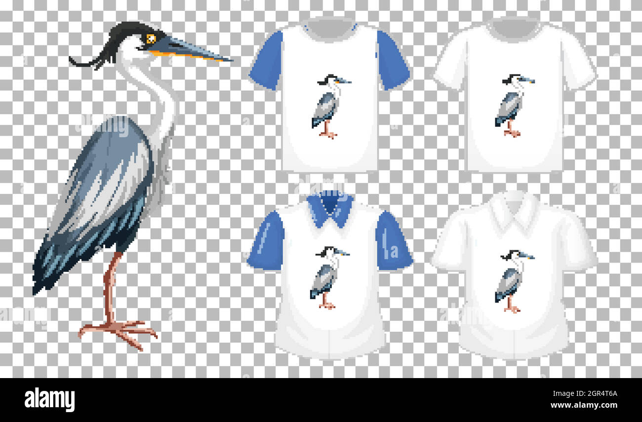 Stork bird in stand position cartoon character with many types of ...