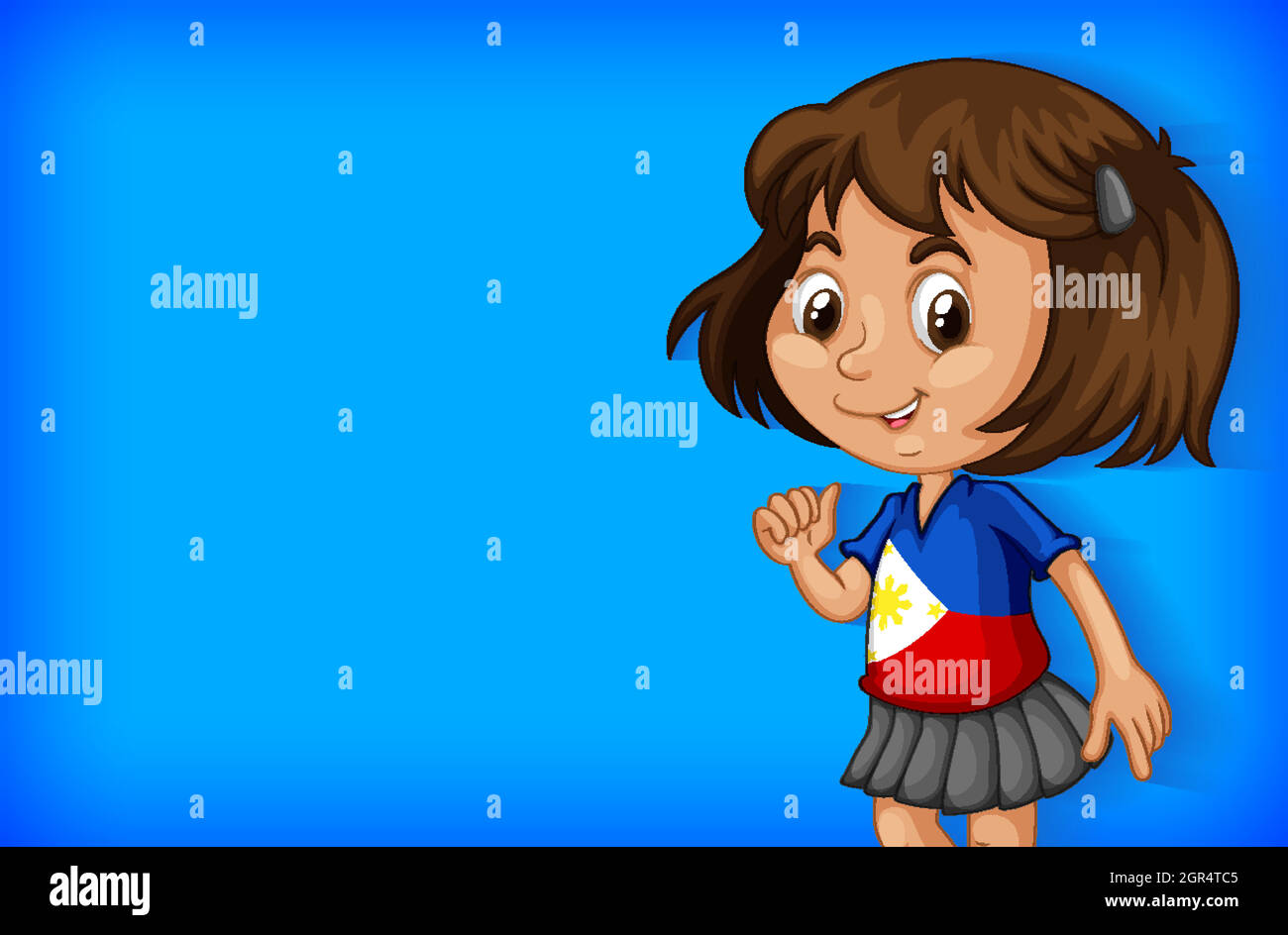 Background template design with plain color wall and happy girl Stock ...