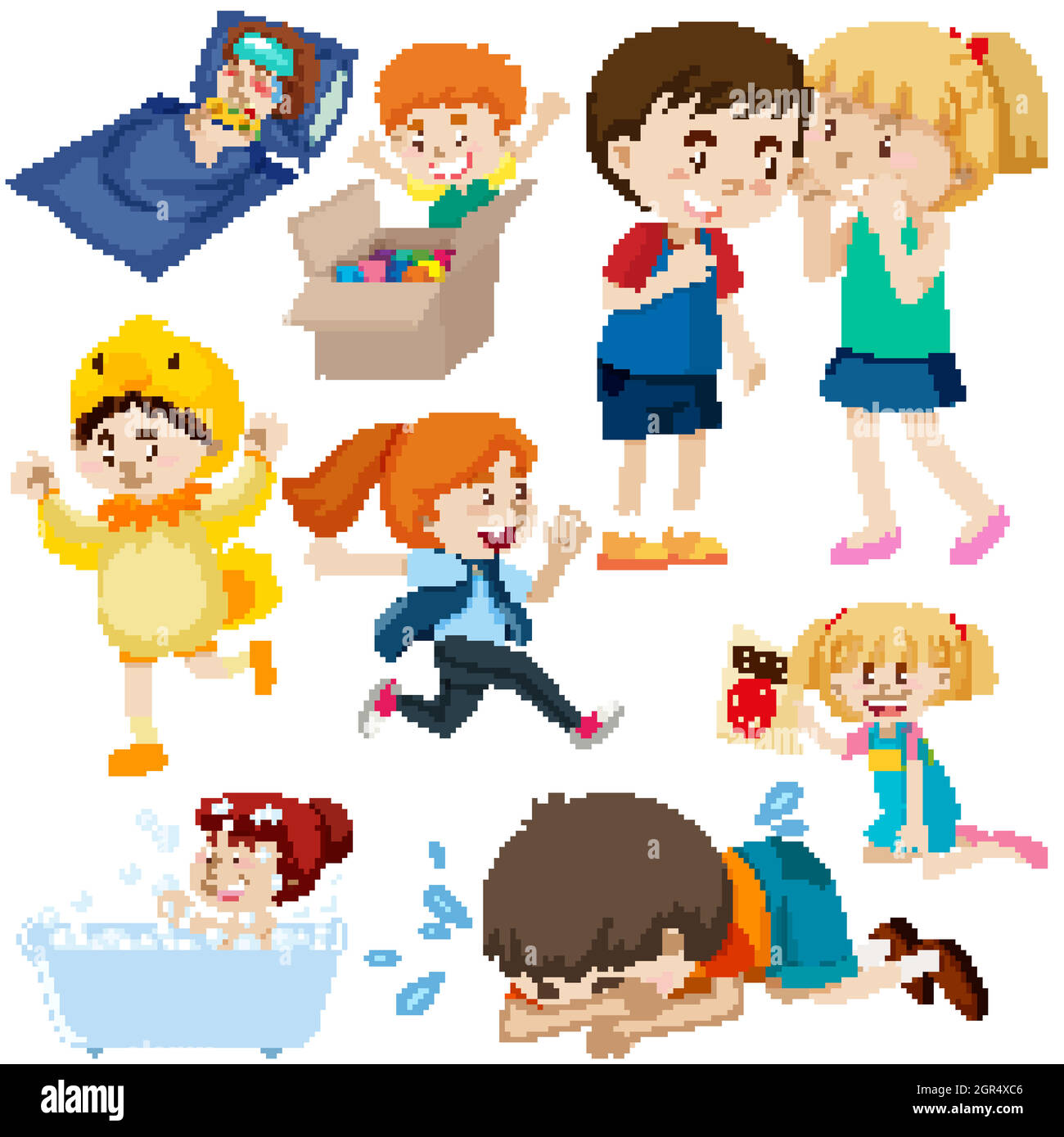 Many children with happy face doing different actions Stock Vector ...