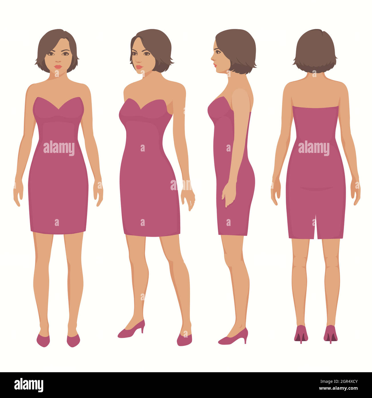 womanin dress, front, back and side view Stock Vector Image & Art - Alamy