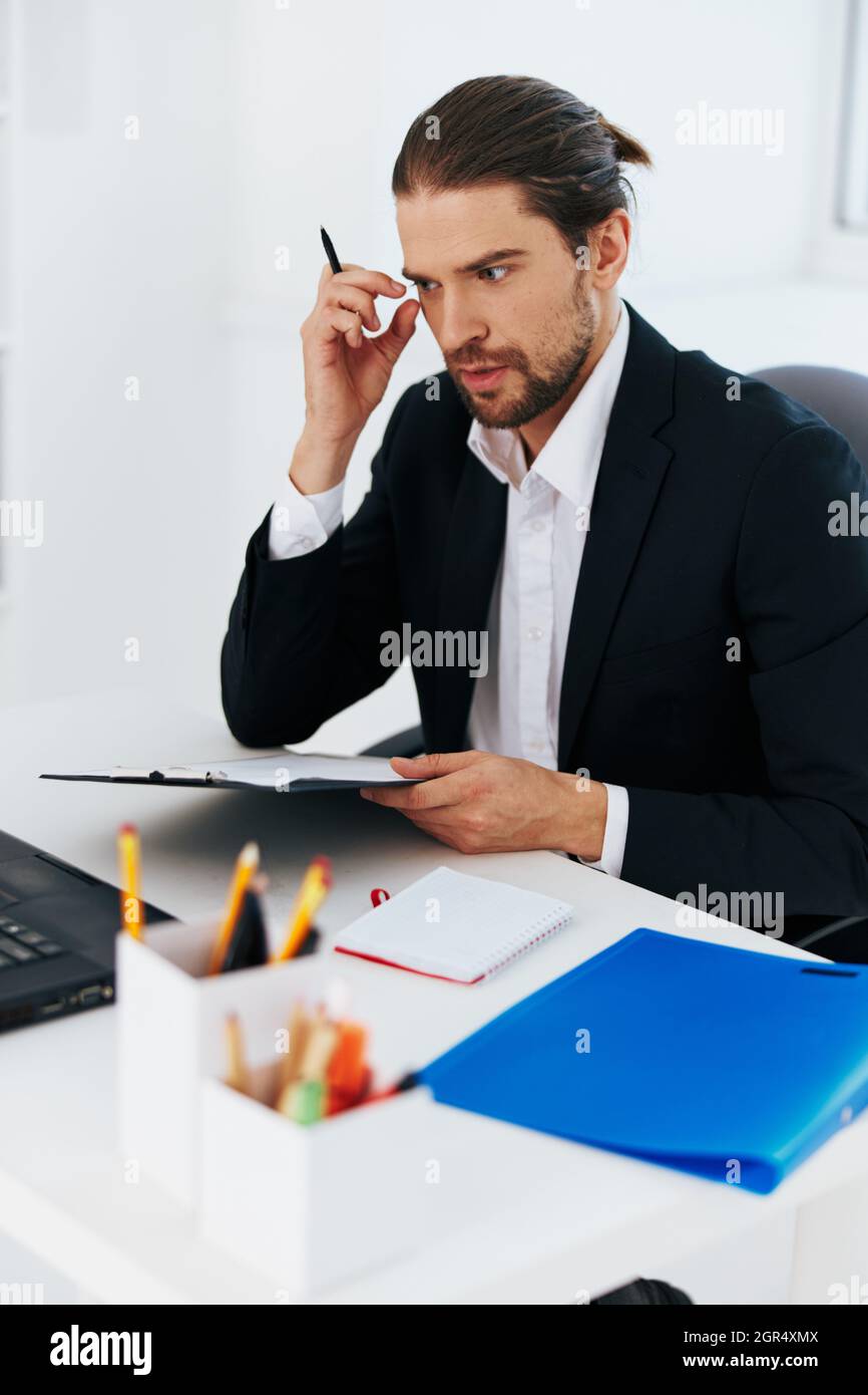 businessmen office work blue document folder technology Stock Photo - Alamy