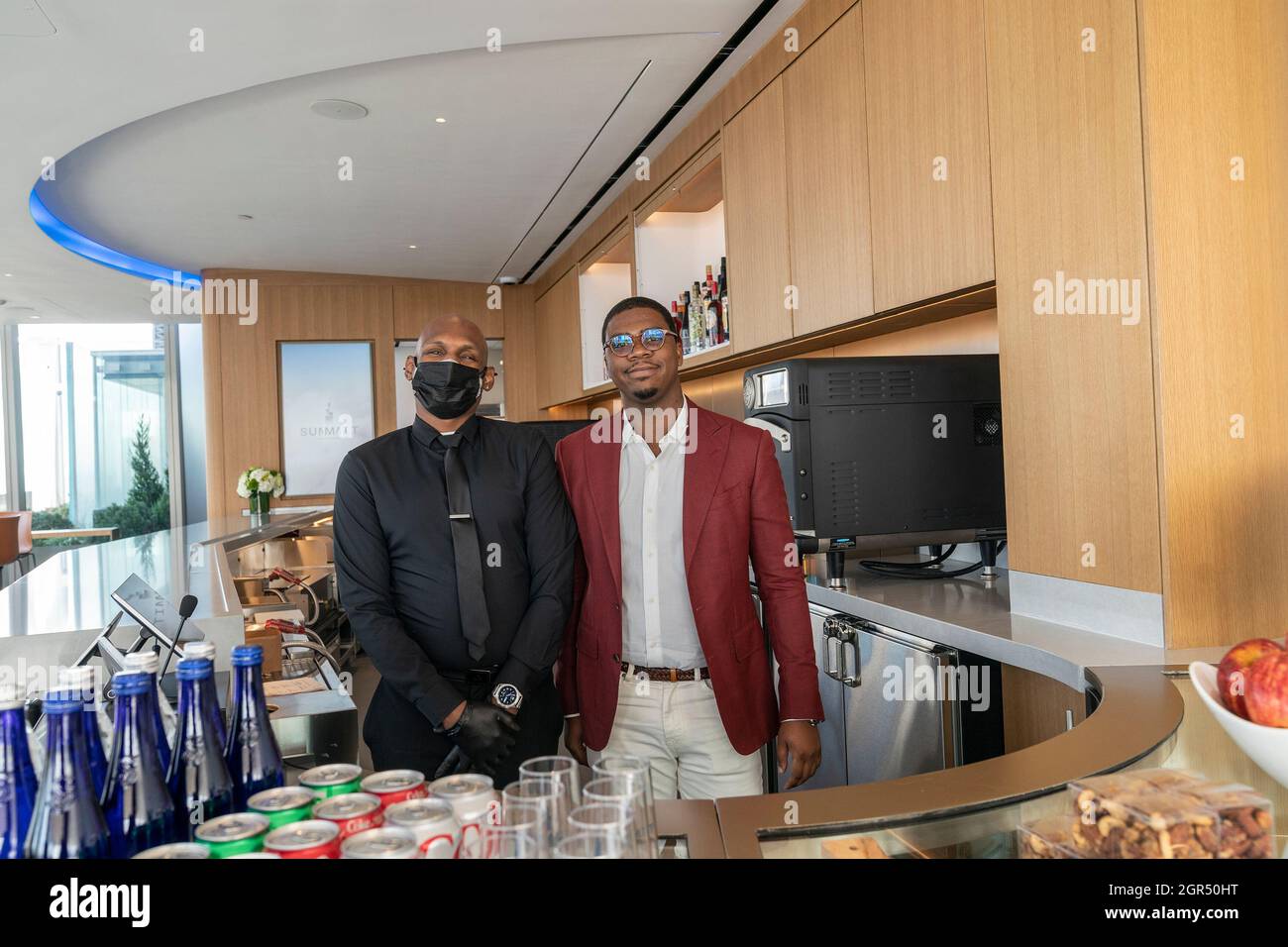 Jesse Manuel and Jamel Bratton seen at the bar of observation deck ...