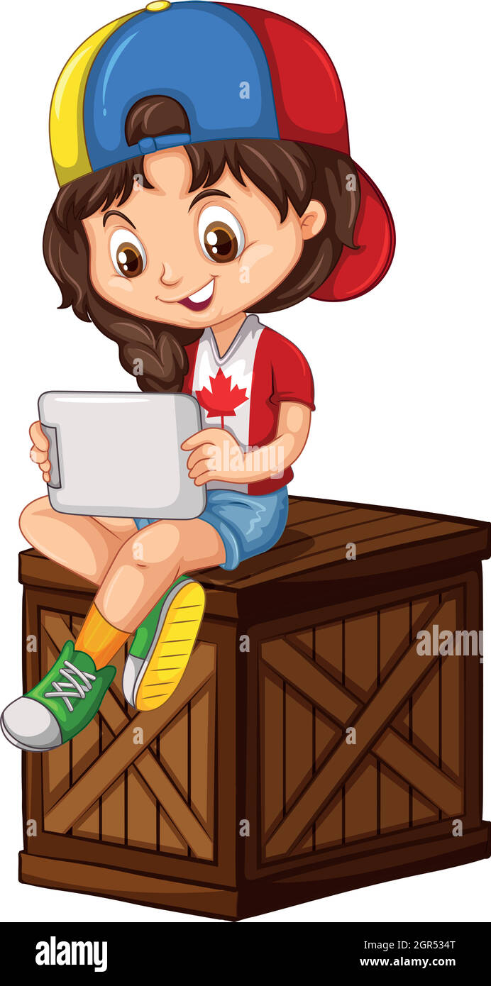 Little girl playing on computer Stock Vector Images - Alamy